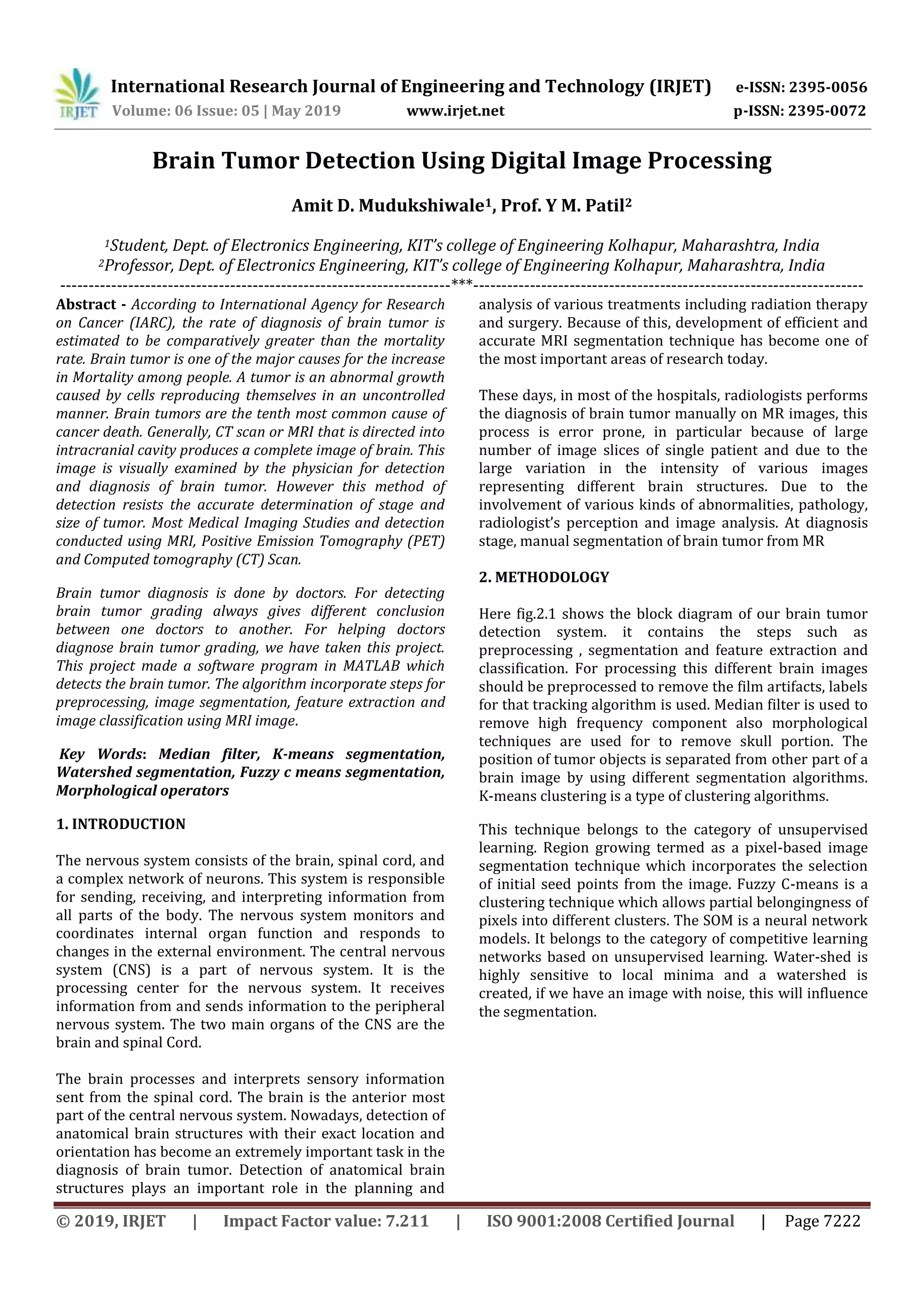 Irjet Brain Tumor Detection Using Digital Image Processing Pdf