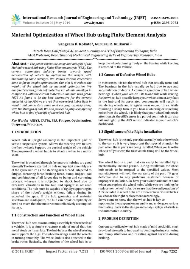 IRJET- Material Optimization of Wheel Hub using Finite Element Analysis ...