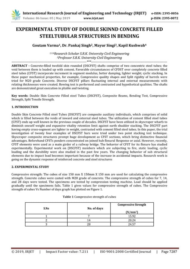 IRJET- Experimental Study of Double Skinnd Concrete Filled Steeltubular ...