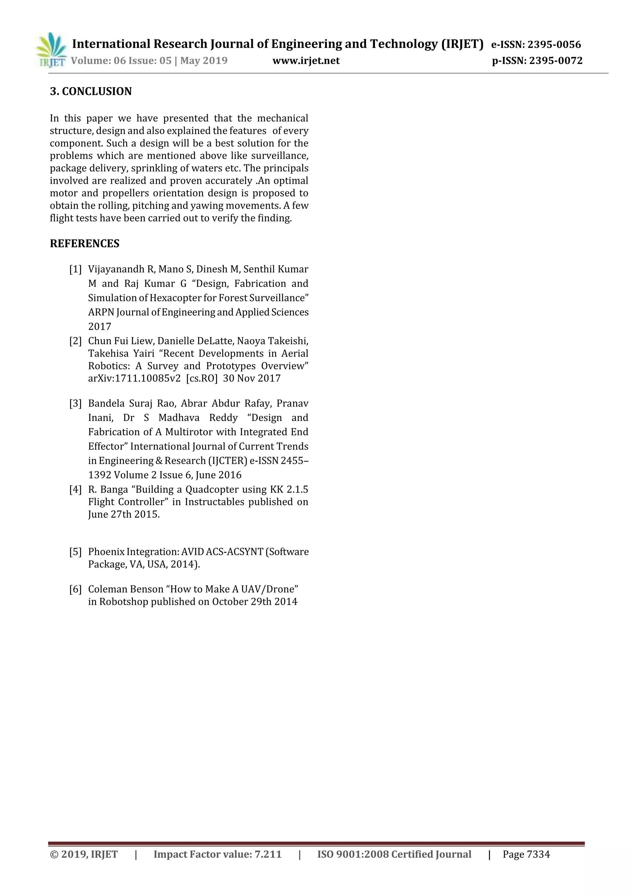 IRJET- Design and Fabrication of Hexacopter for Surveillance | PDF