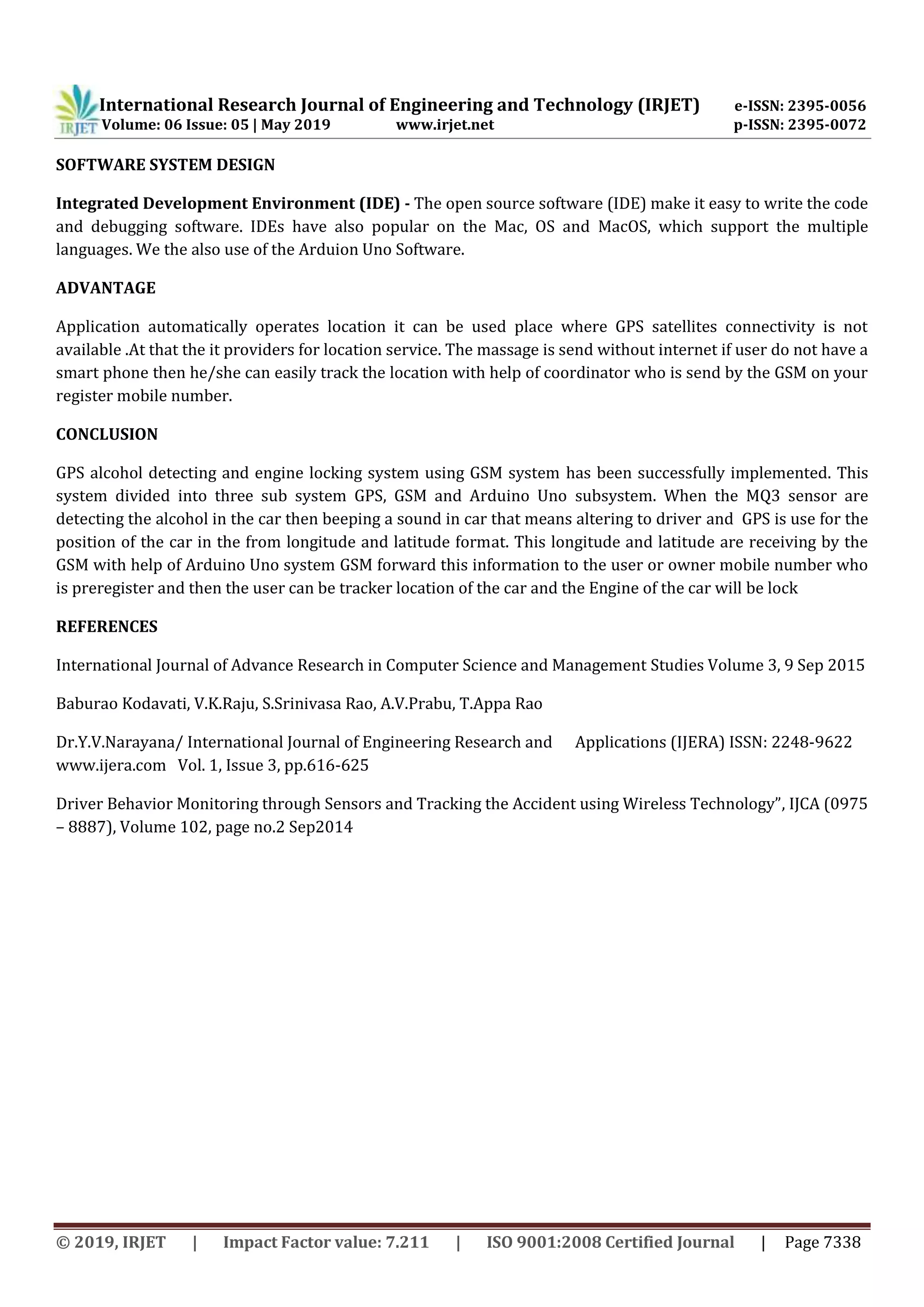 IRJET- GPS Tracker & Alcohol Detector with Engine Locking System using GSM | PDF