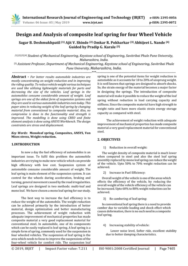 IRJET- Design and Analysis of Composite Leaf Spring for Four Wheel ...