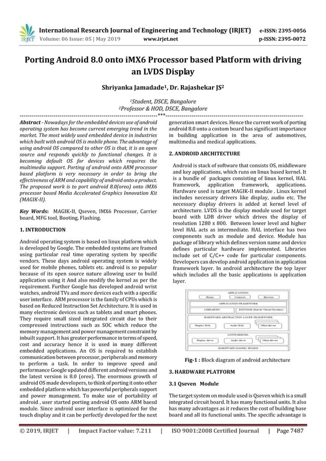 IRJET- Porting Android 8.0 onto iMX6 Processor based Platform with Driving an LVDS Display | PDF