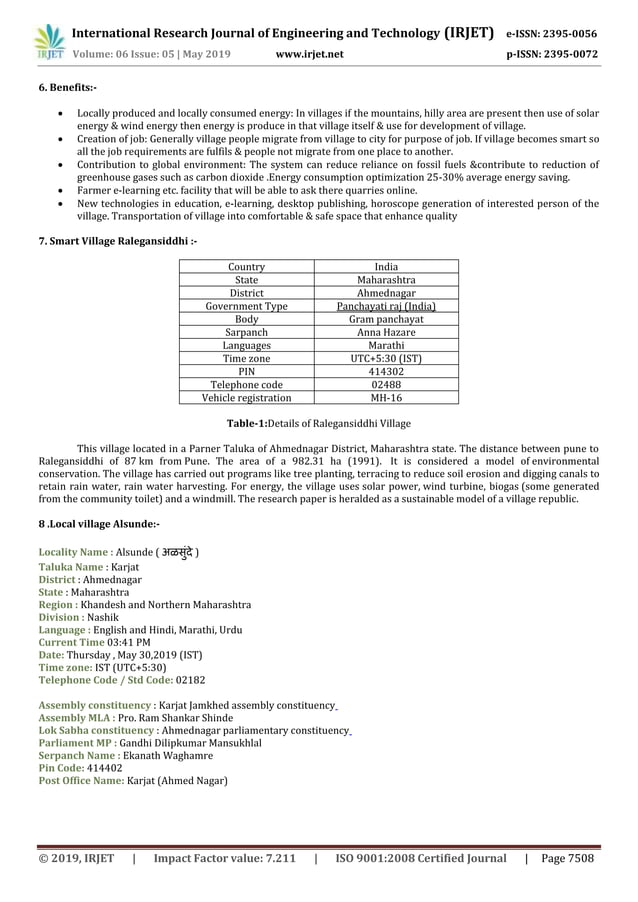 IRJET- Case Study of Smart Village and Local Village | PDF