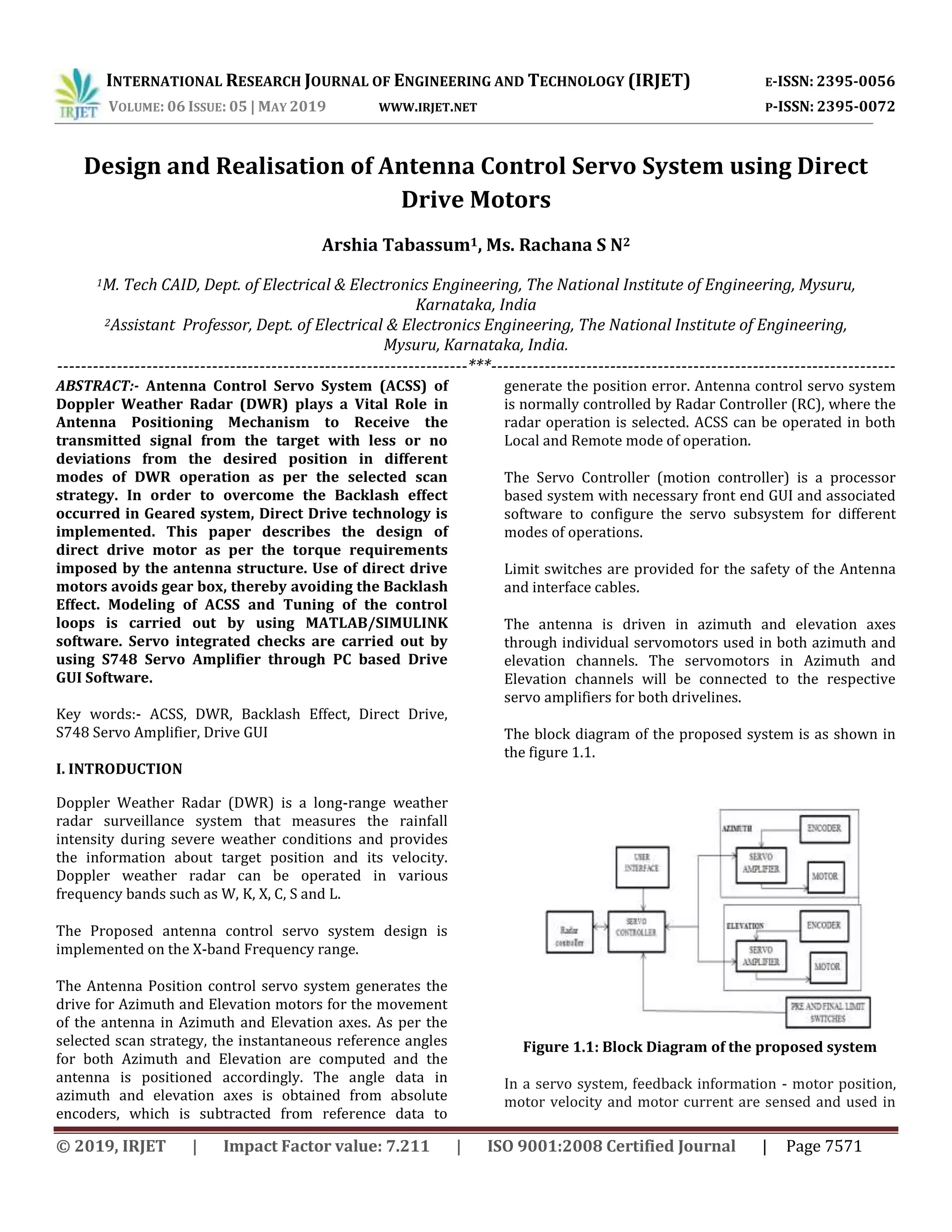 IRJET- Design and Realisation of Antenna Control Servo System using ...