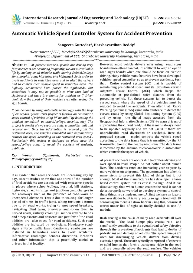 IRJET- Automatic Vehicle Speed Controller System for Accident Prevention | PDF