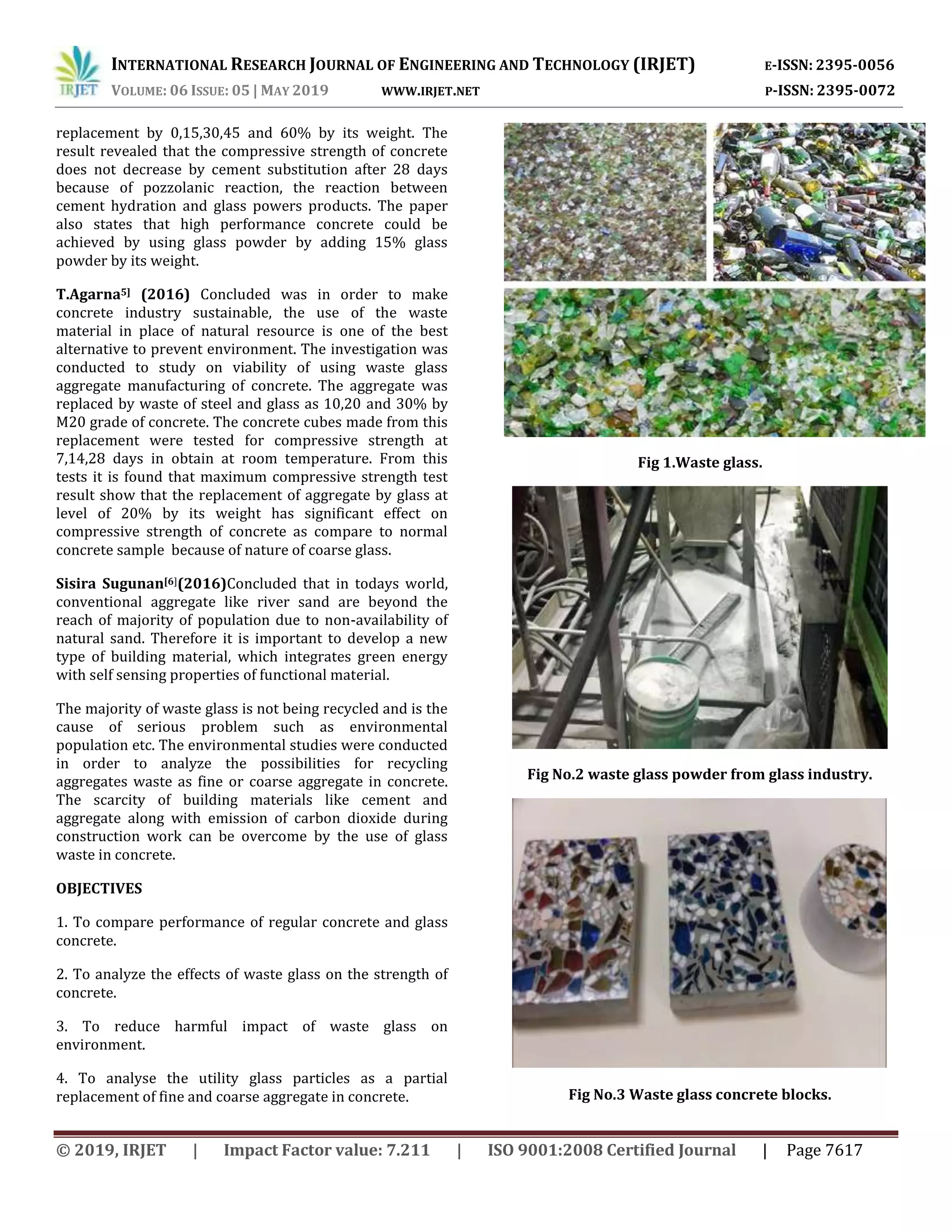 IRJET- Review on Experimental Investigation of Waste Glass Material as ...