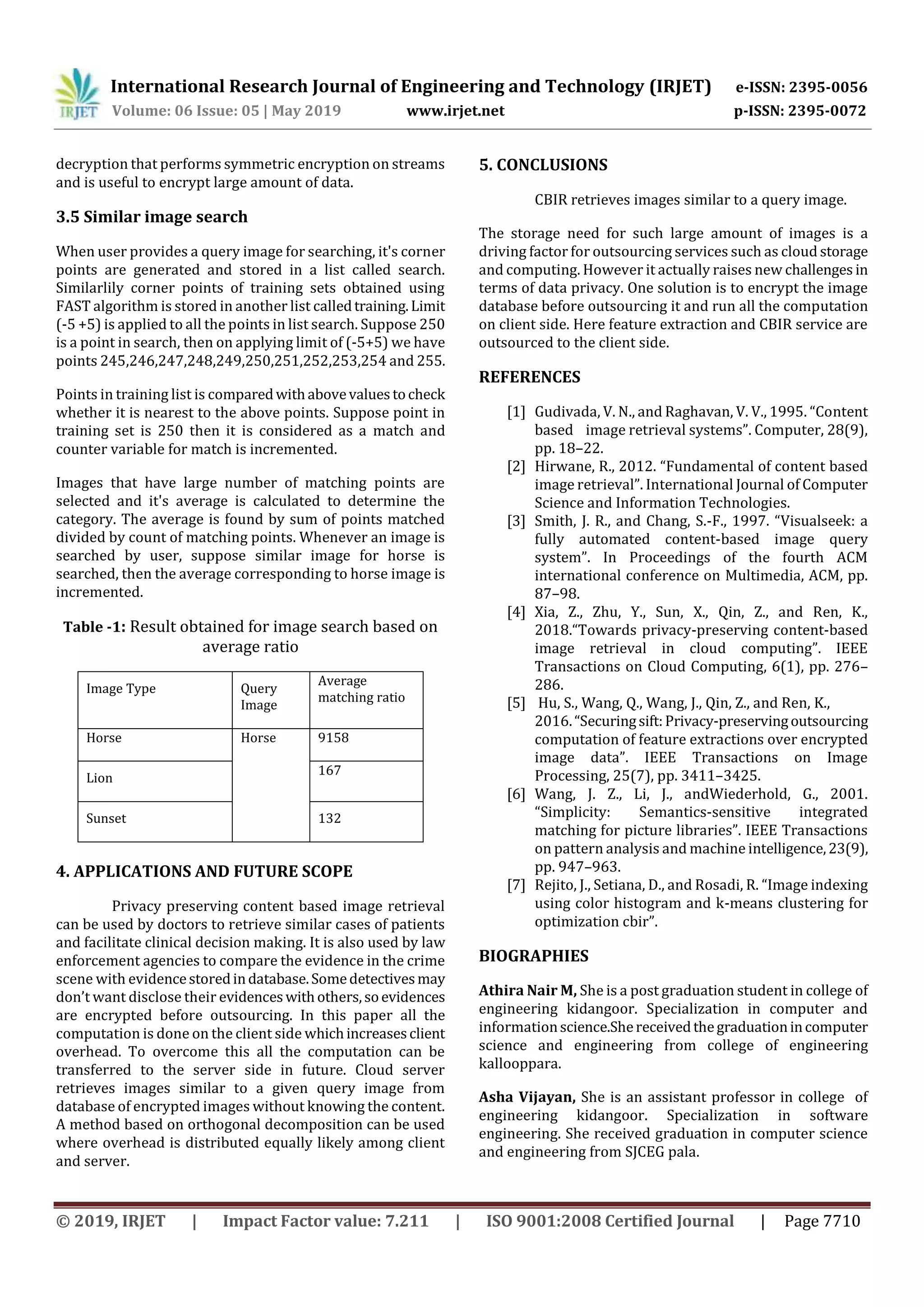 IRJET- Implementation of Privacy Preserving Content based Image Retrieval in Cloud | PDF