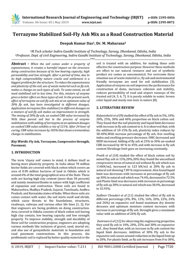 IRJET- Terrazyme Stabilized Soil-Fly Ash Mix as a Road Construction ...