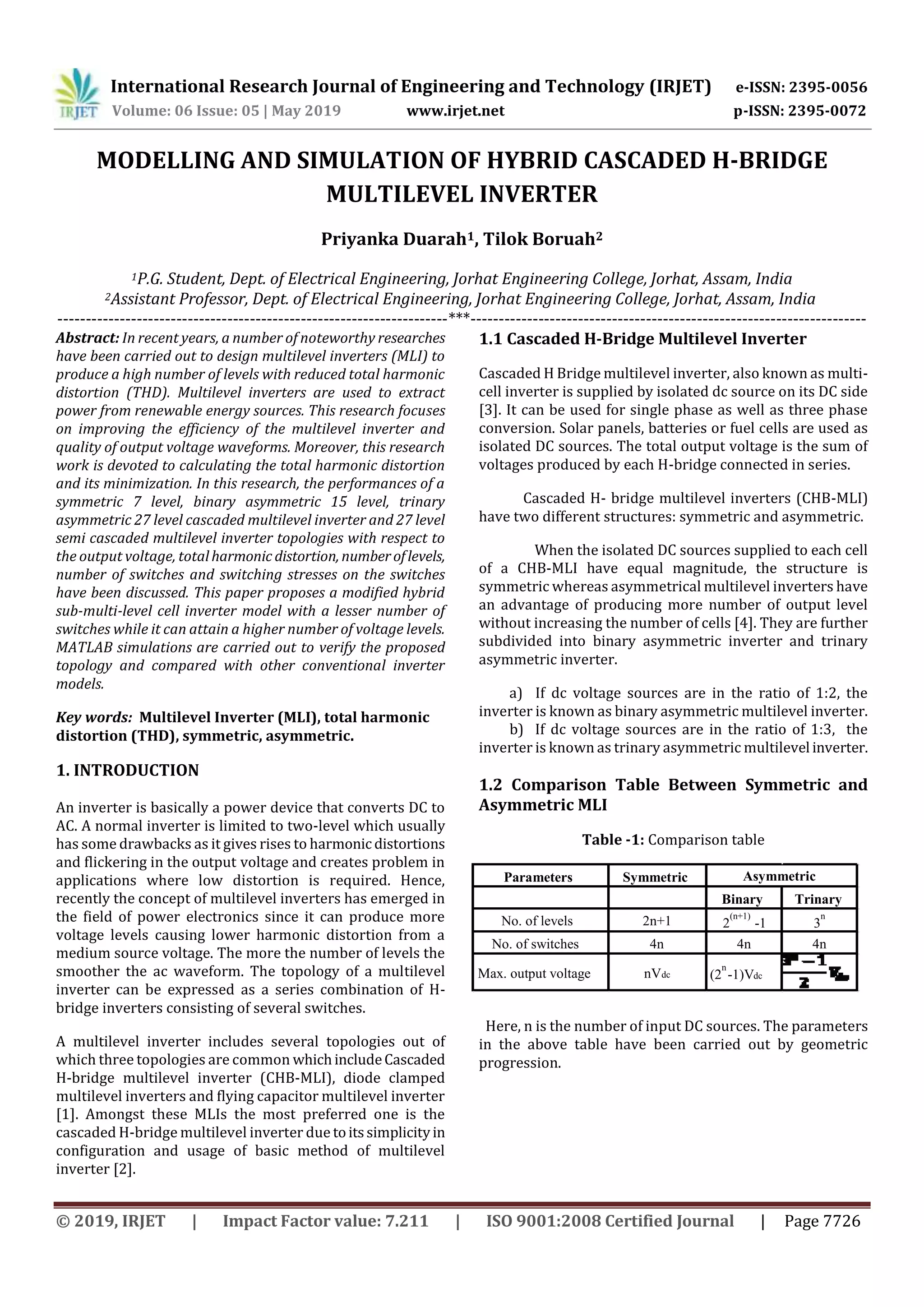 IRJET- Modelling and Simulation of Hybrid Cascaded H-Bridge Multilevel ...