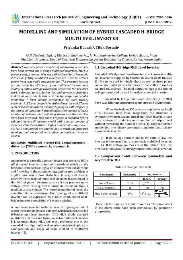 IRJET- Modelling and Simulation of Hybrid Cascaded H-Bridge Multilevel Inverter | PDF