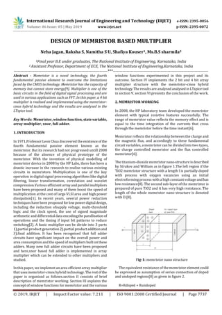IRJET- Design of Memristor based Multiplier | PDF