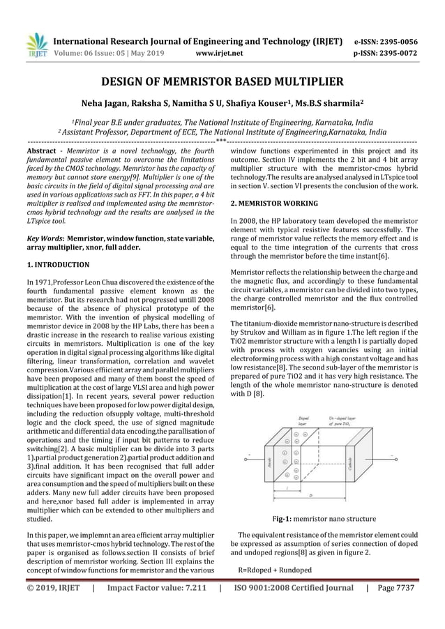 IRJET- Design of Memristor based Multiplier | PDF