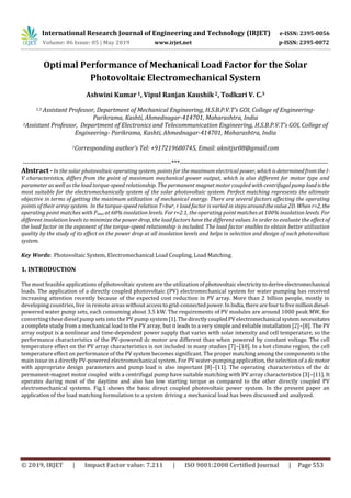 IRJET- Optimal Performance of Mechanical Load Factor for the Solar Photovoltaic ...