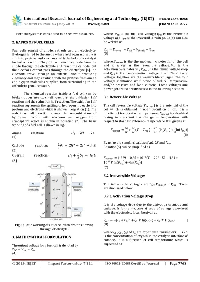 Irjet Performance Analysis And Simulation Of Fuel Cell System Pdf