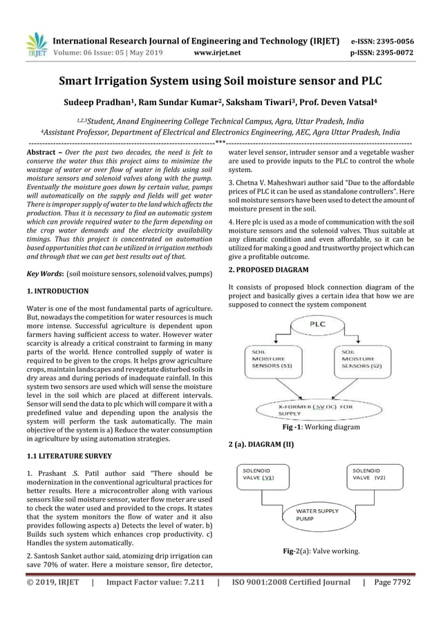 IRJET- Smart Irrigation System using Soil Moisture Sensor and PLC | PDF
