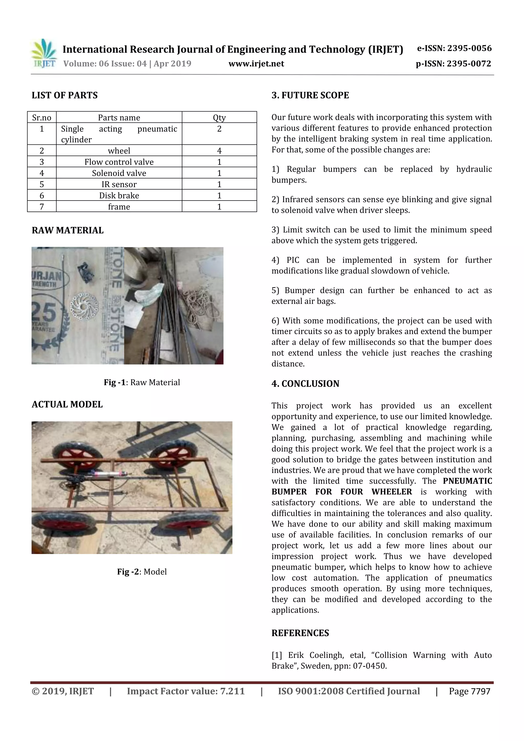 IRJET- Manufacturing of Automatic Pneumatic Bumper to Prevent Car ...