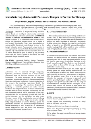 IRJET- Manufacturing of Automatic Pneumatic Bumper to Prevent Car ...