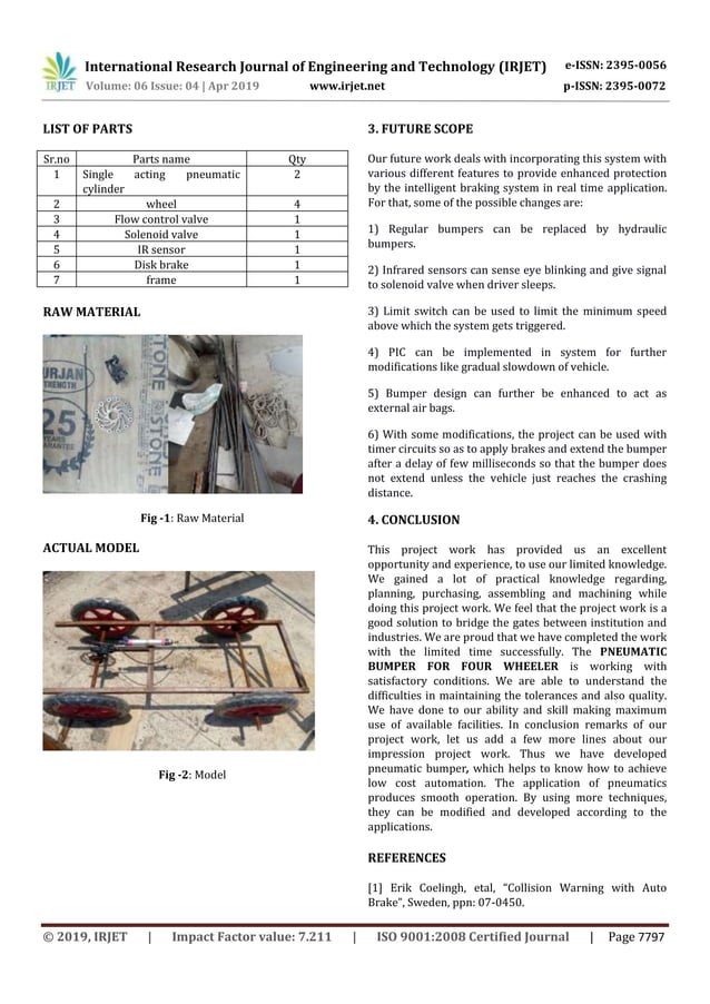 IRJET- Manufacturing of Automatic Pneumatic Bumper to Prevent Car ...