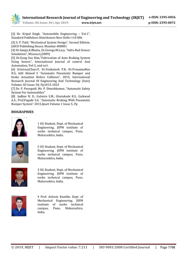 IRJET- Manufacturing of Automatic Pneumatic Bumper to Prevent Car ...