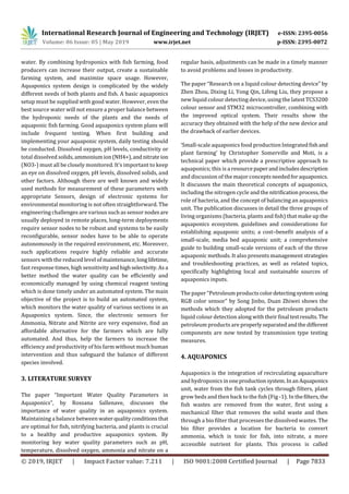 IRJET- Automated Water Quality Monitoring System for Aquaponics | PDF | Agriculture | Industries
