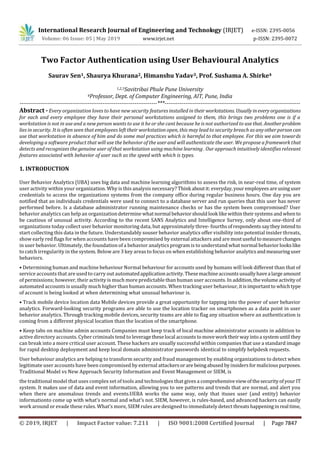 IRJET- Two Factor Authentication using User Behavioural Analytics | PDF