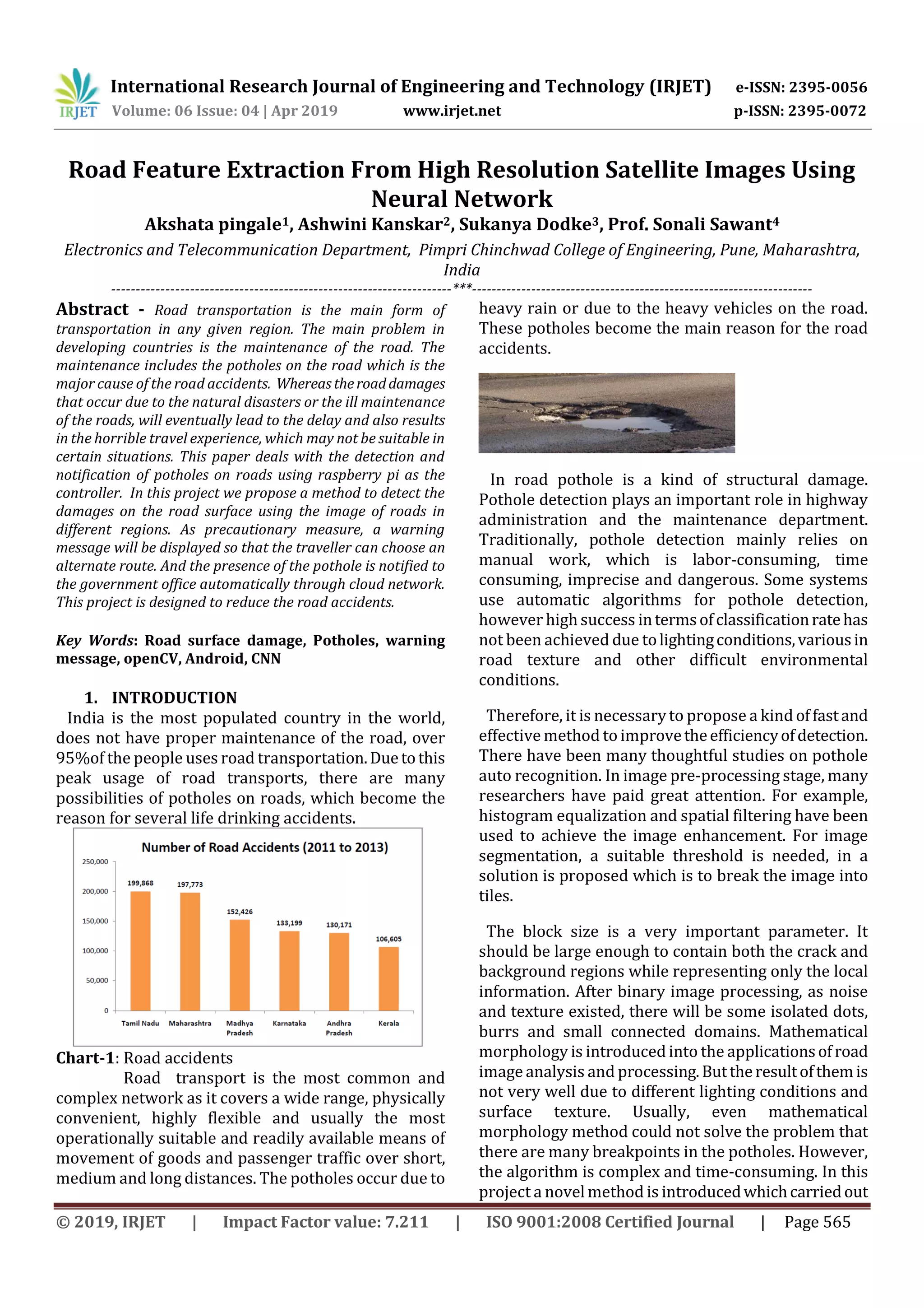 IRJET- Road Feature Extraction from High Resolution Satellite Images using Neural Network | PDF