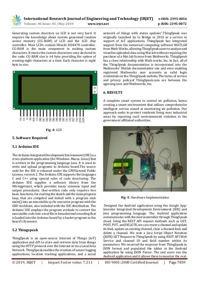 Irjet Iot Based Air Pollution Monitoring System To Create A Smart En