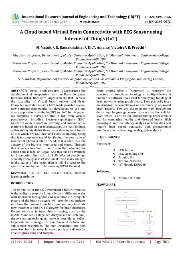 IRJET- A Cloud based Virtual Brain Connectivity with EEG Sensor using Internet of Things (IoT) | PDF