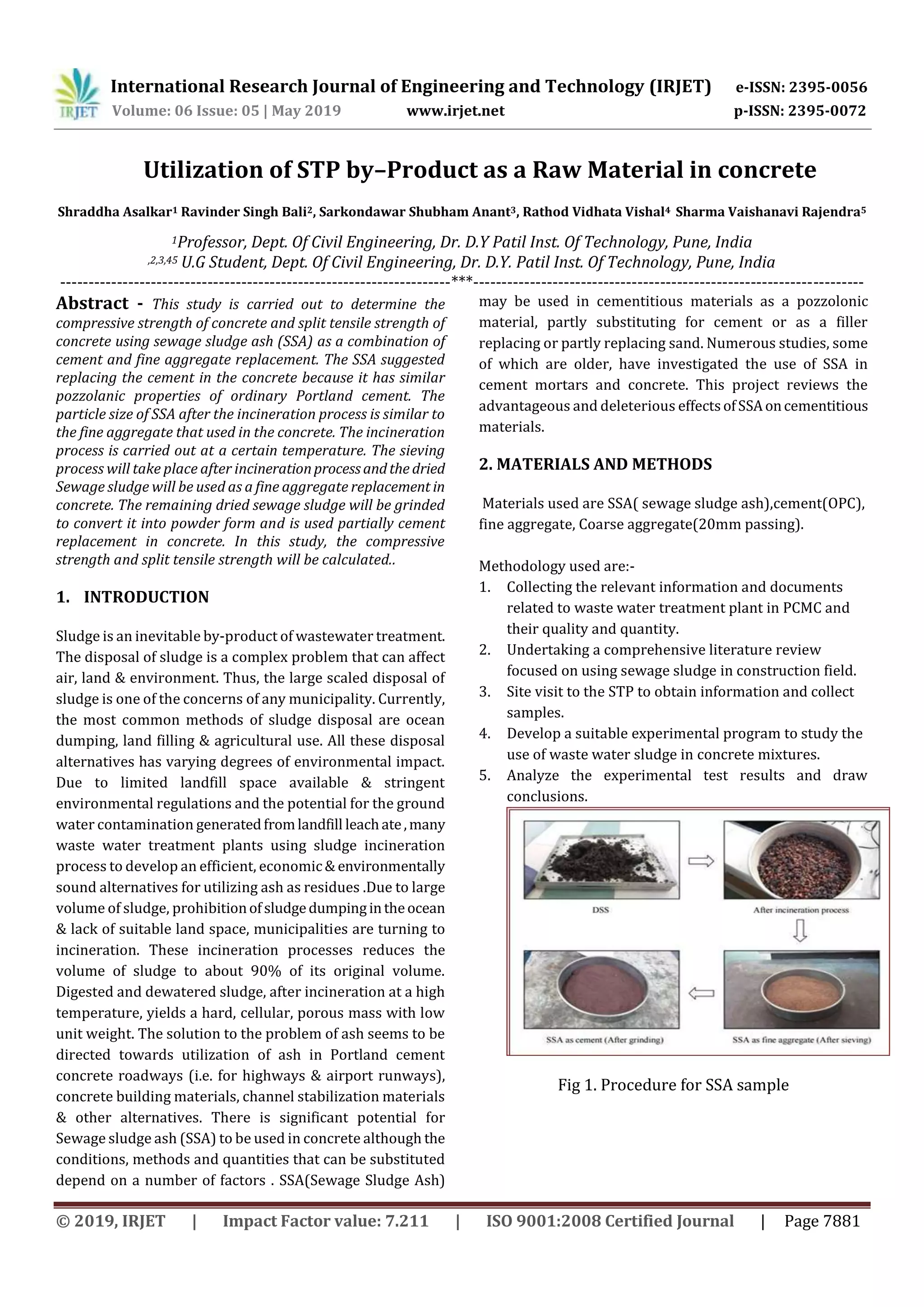 IRJET- Utilization of STP By–Product as a Raw Material in Concrete | PDF