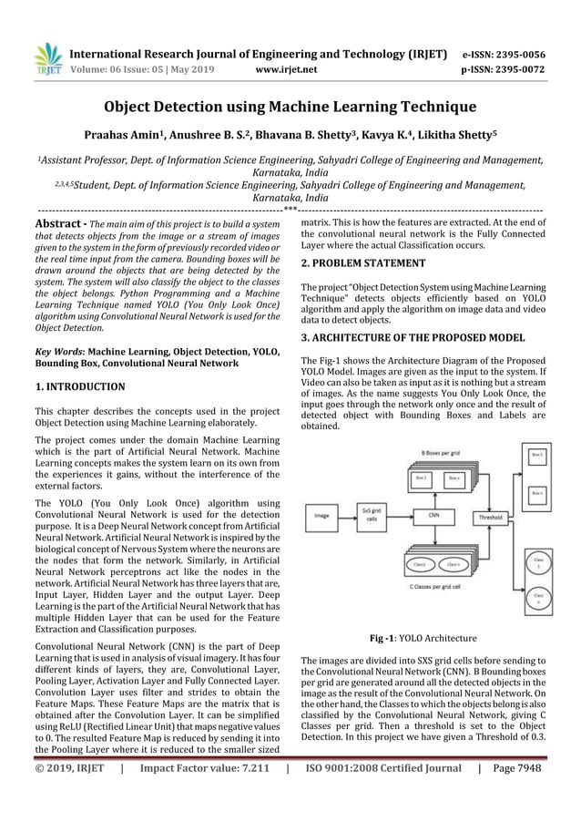 IRJET- Object Detection using Machine Learning Technique | PDF