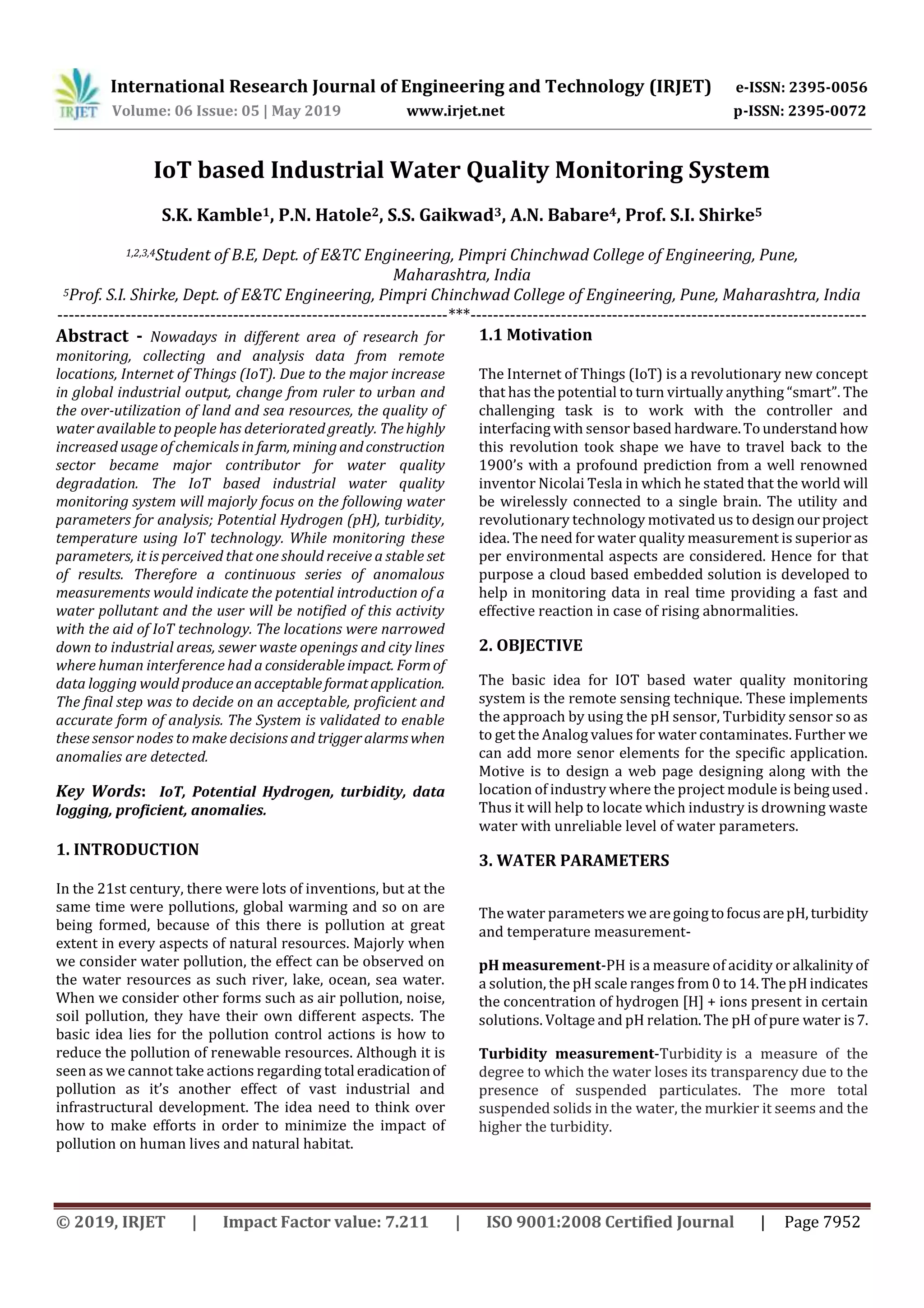 IRJET- IoT based Industrial Water Quality Monitoring System | PDF