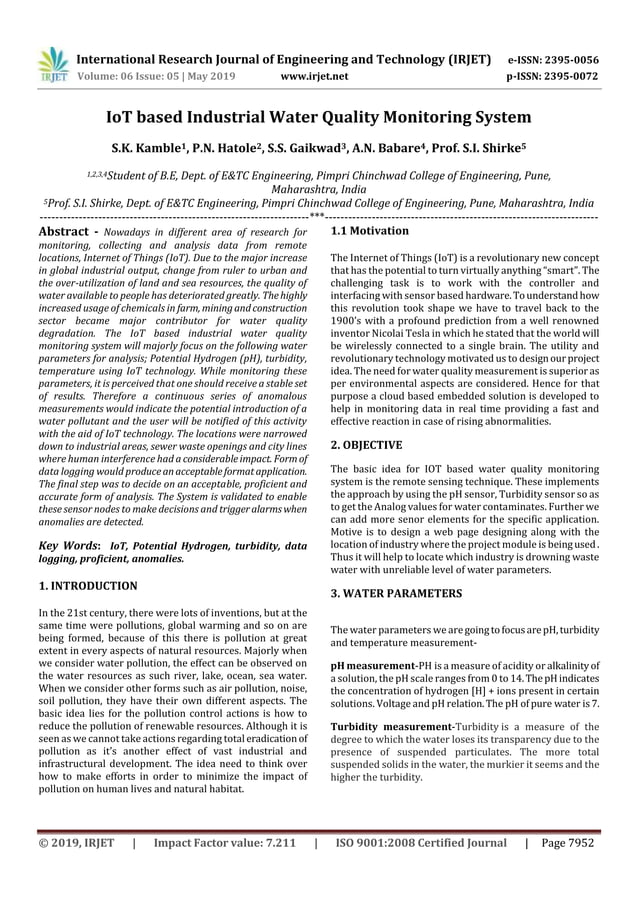IRJET- IoT based Industrial Water Quality Monitoring System | PDF