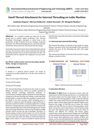 IRJET- Small Thread Attachment for Internal Threading on Lathe Machine | PDF