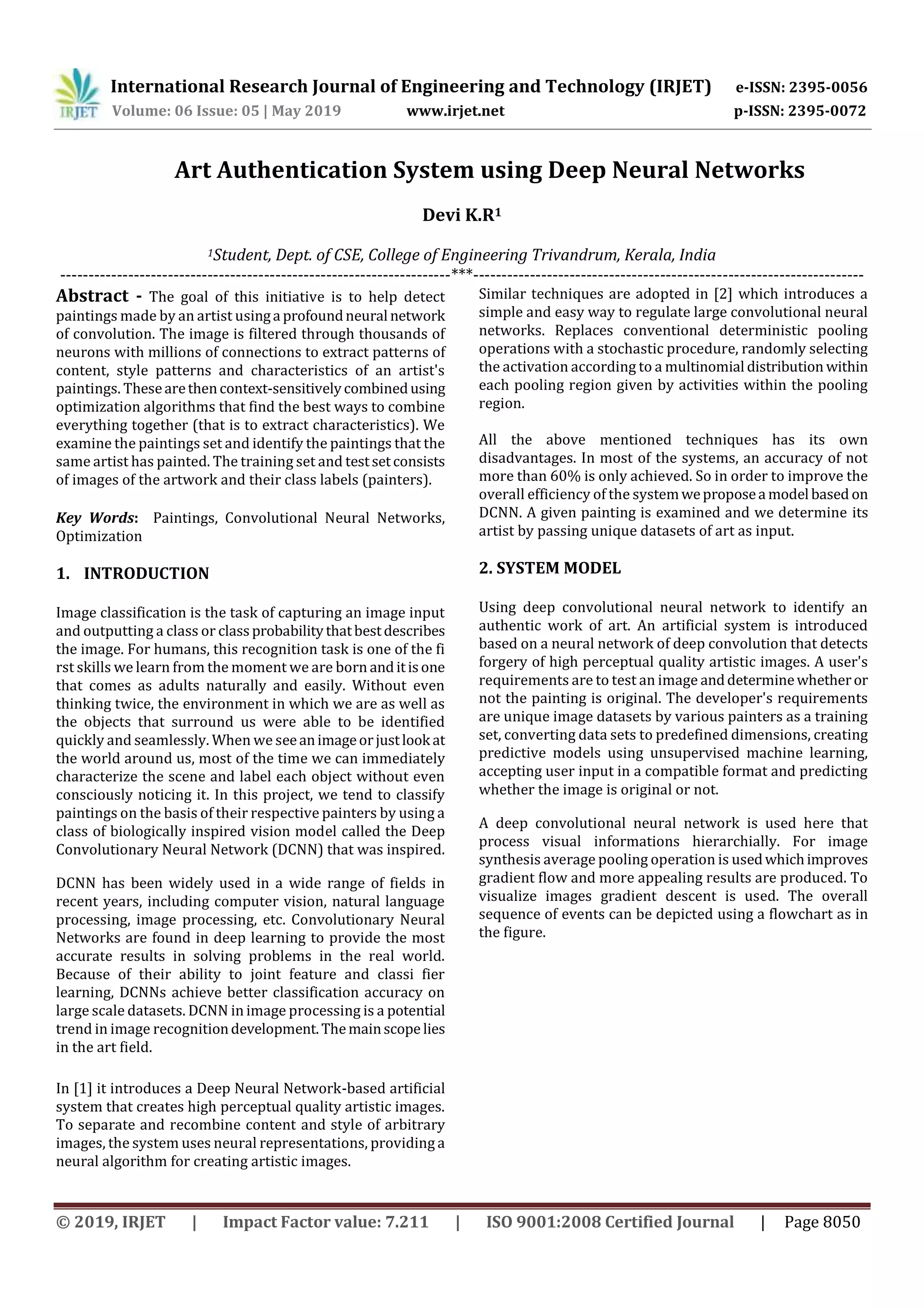 IRJET- Art Authentication System using Deep Neural Networks | PDF