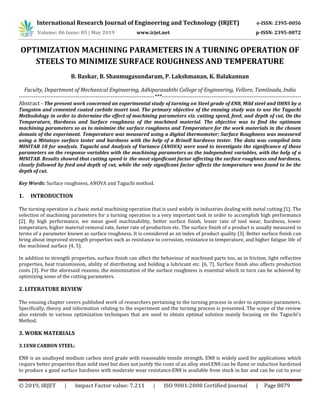 IRJET- Optimization Machining Parameters in a Turning Operation of Steels to Minimize Surface ...