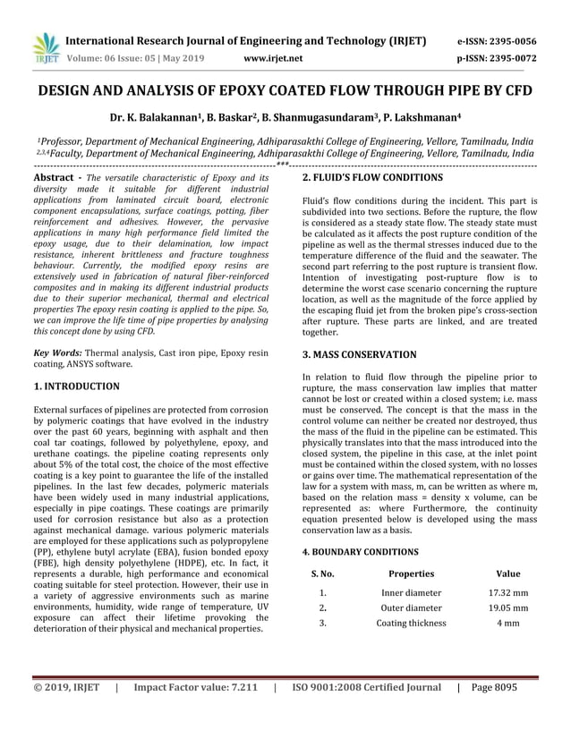 IRJET- Design and Analysis of Epoxy Coated Flow through Pipe by CFD | PDF