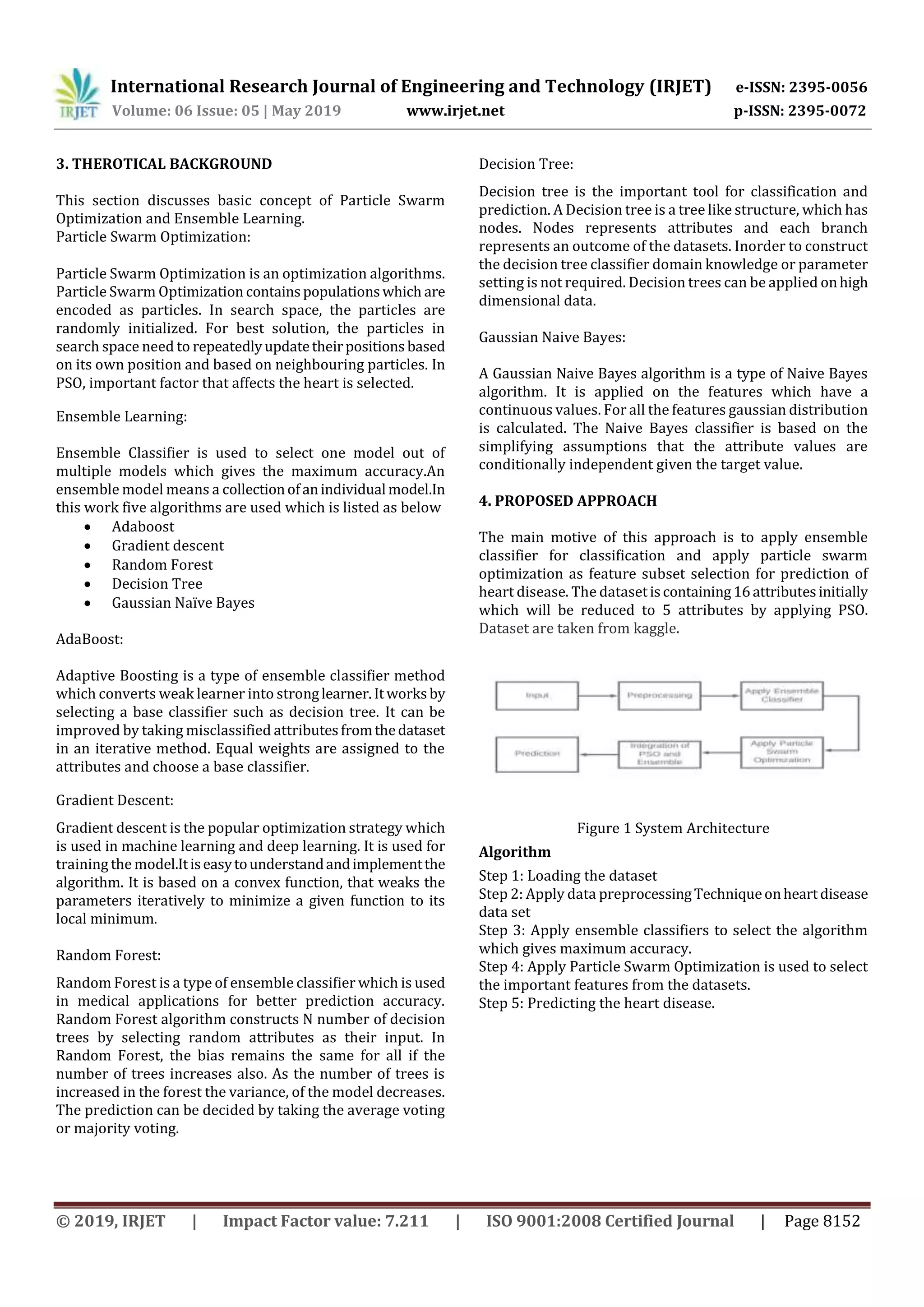 IRJET- Human Heart Disease Prediction using Ensemble Learning and Particle Swarm Optimization | PDF