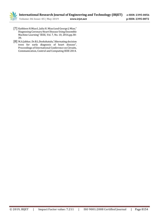 IRJET- Human Heart Disease Prediction using Ensemble Learning and Particle Swarm Optimization | PDF