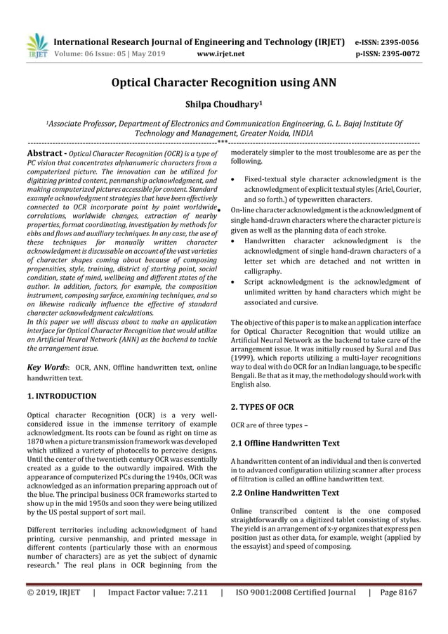 IRJET-Optical Character Recognition using ANN | PDF