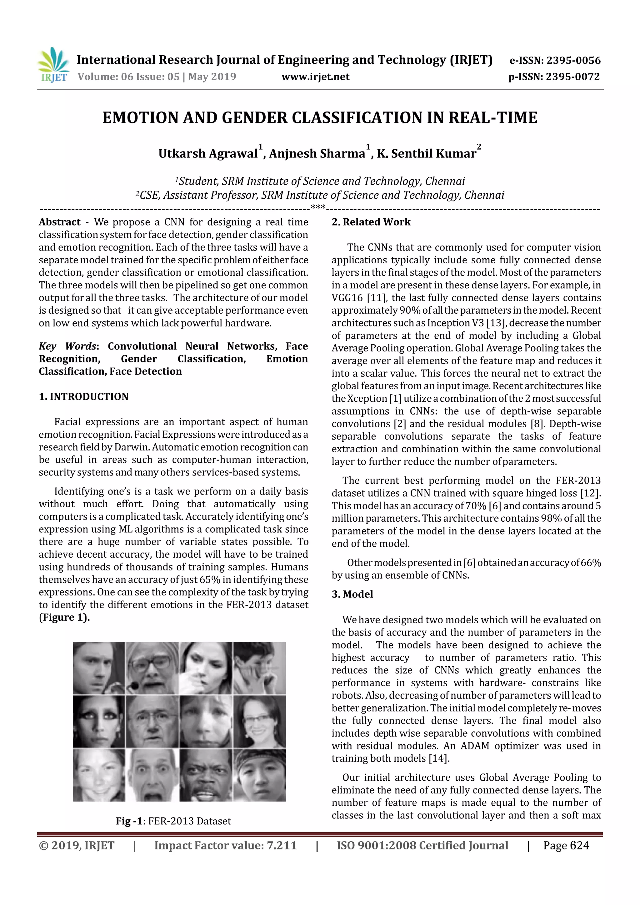 IRJET- Emotion and Gender Classification in Real-Time | PDF