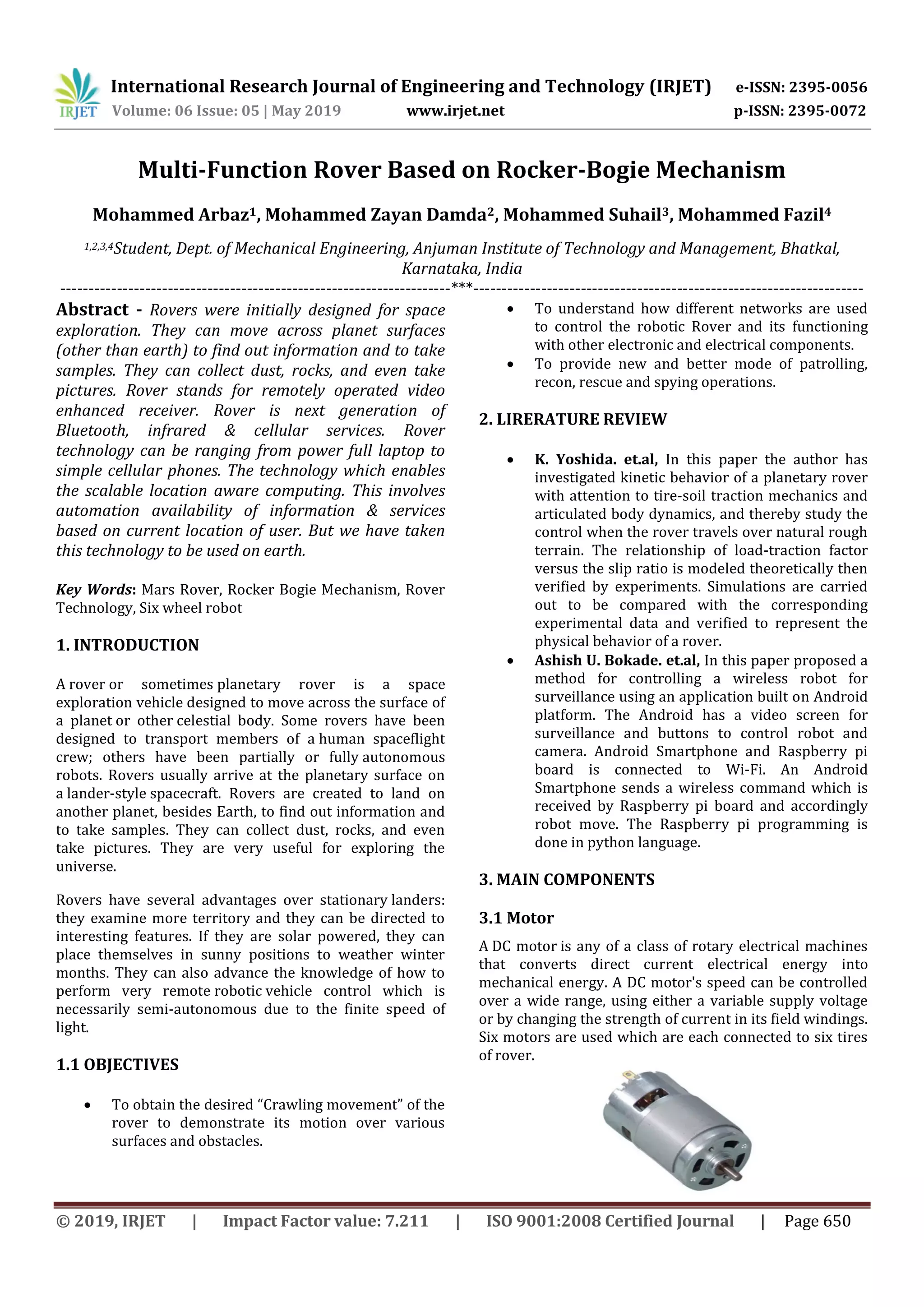 IRJET- Multi-Function Rover based on Rocker-Bogie Mechanism | PDF