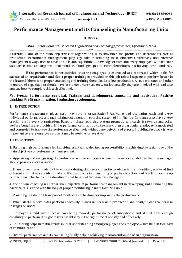 IRJET- Performance Management and its Counseling in Manufacturing Units ...