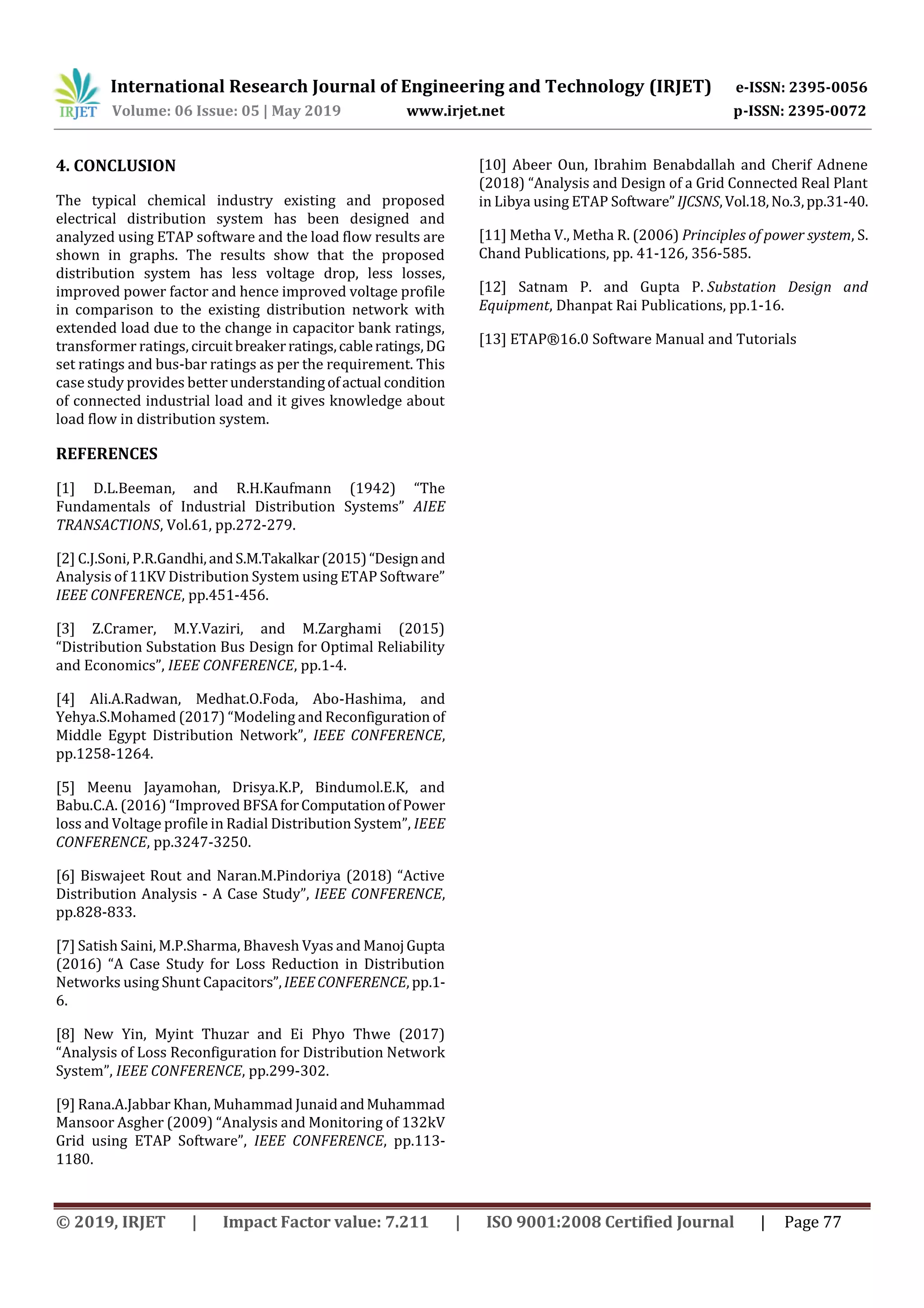 IRJET- Design and Analysis of Typical Chemical Industry Electrical ...