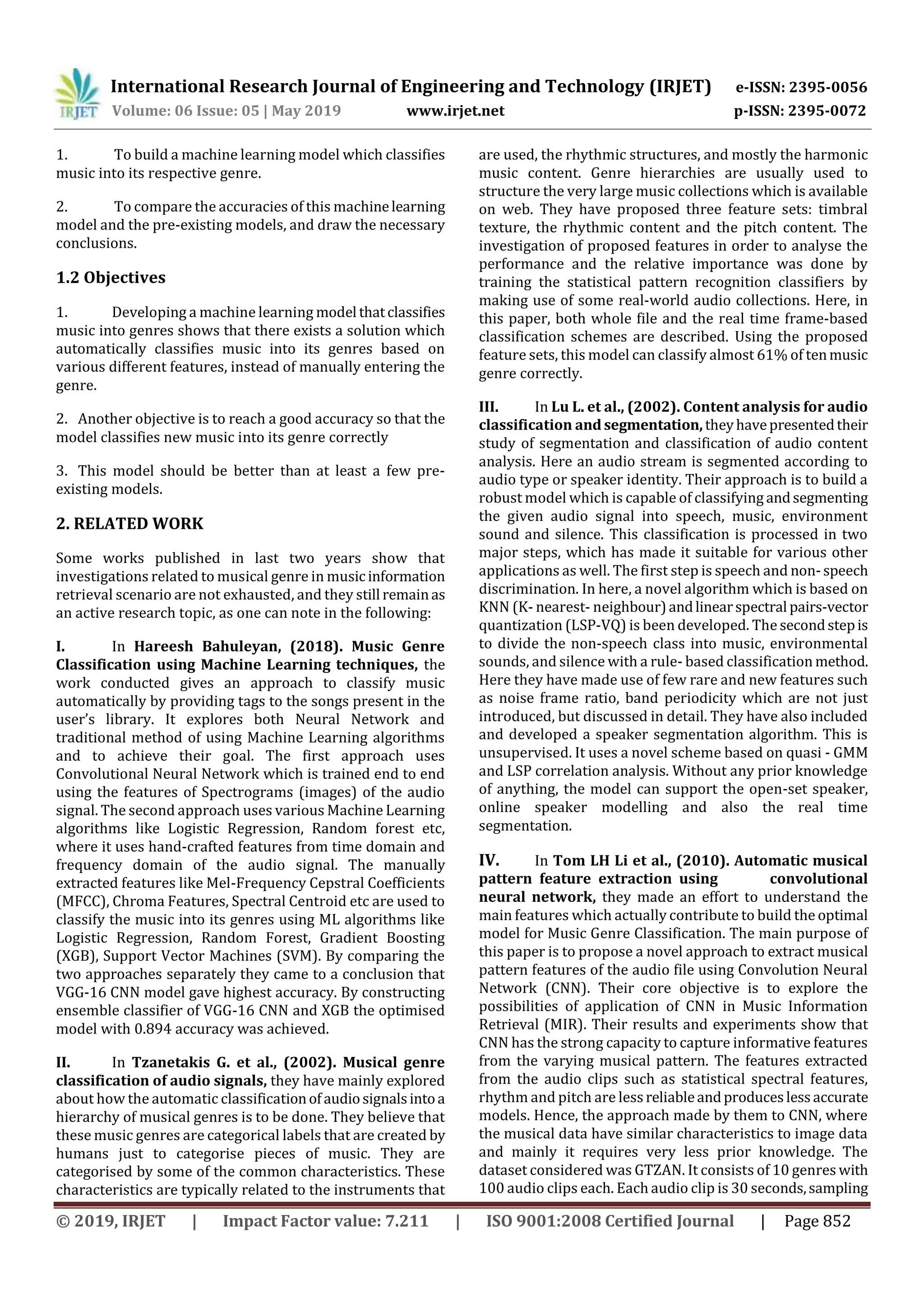 IRJET- Music Genre Classification using Machine Learning Algorithms: A Comparison | PDF ...