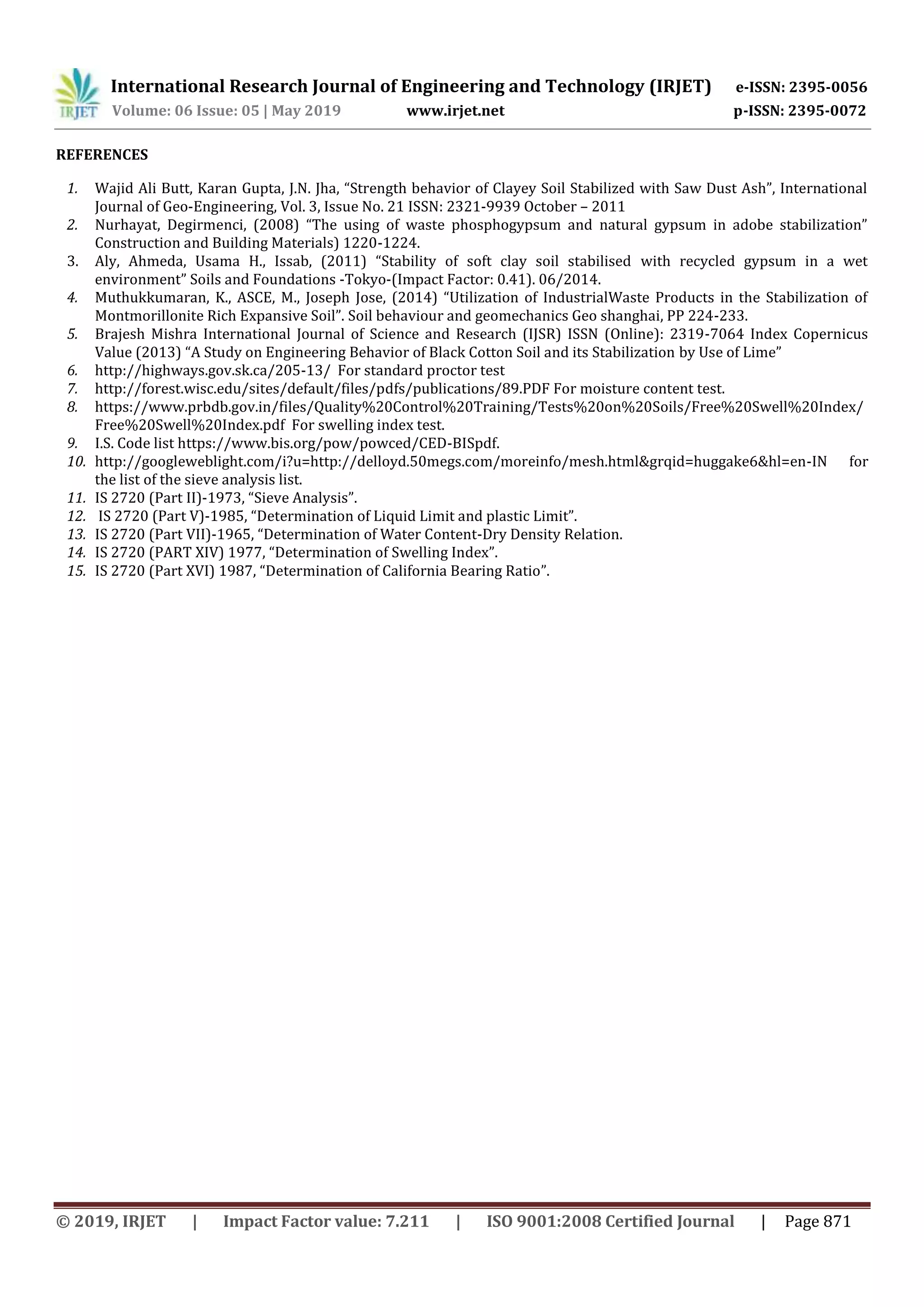 IRJET- Stabilization of Black Cotton Soil by using Waste Gypsum | PDF