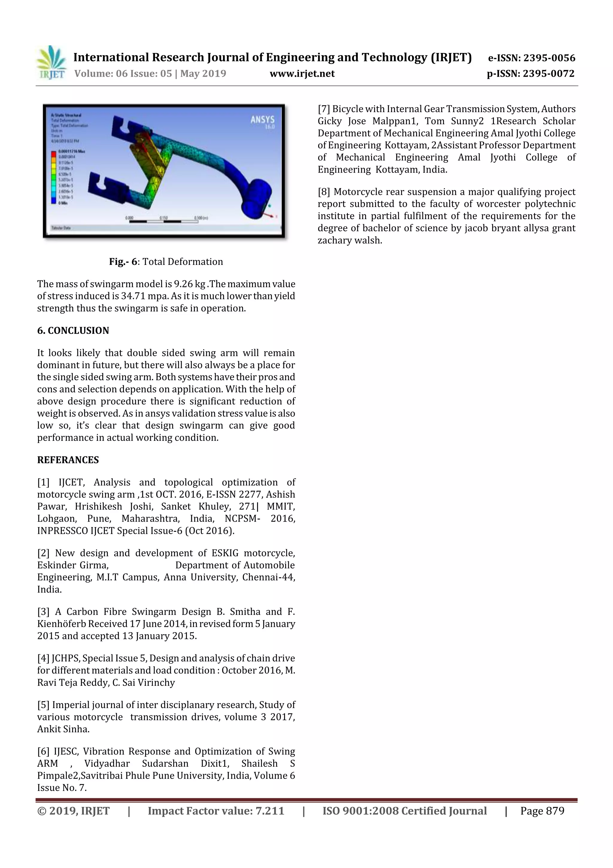 IRJET- Design and Analysis of Single Sided Swing ARM for Modified Bike ...