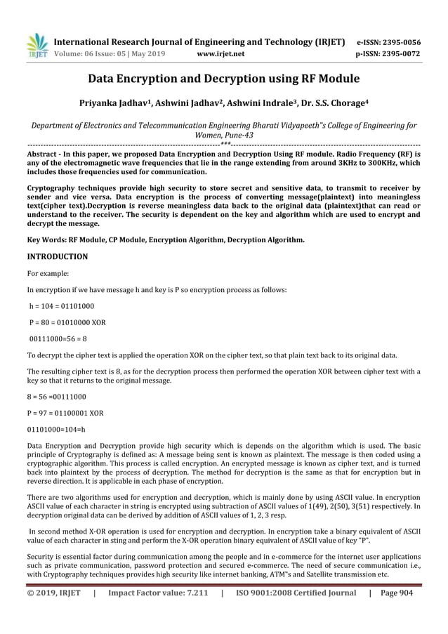 Irjet Data Encryption And Decryption Using Rf Module Pdf