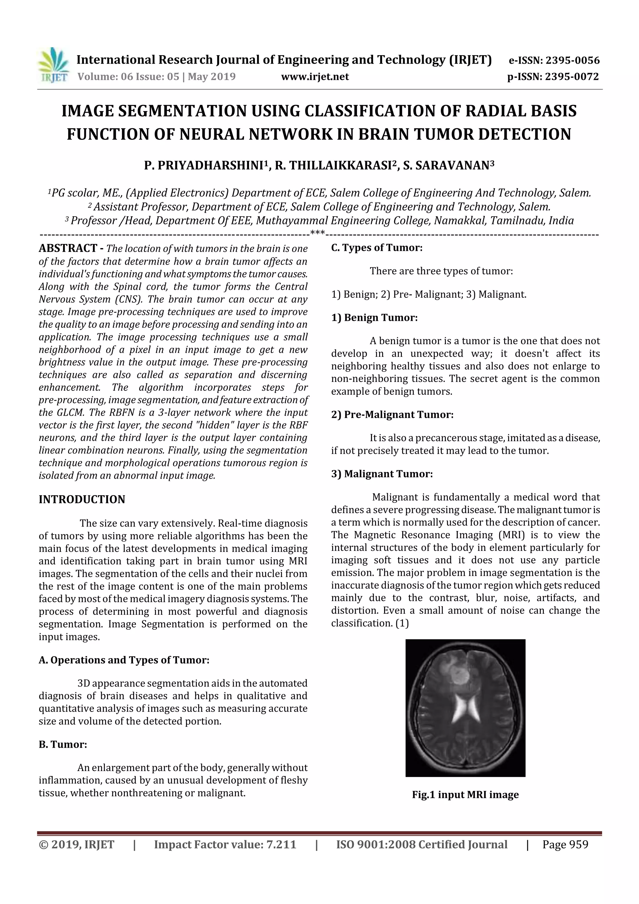 Irjet Image Segmentation Using Classification Of Radial Basis Function