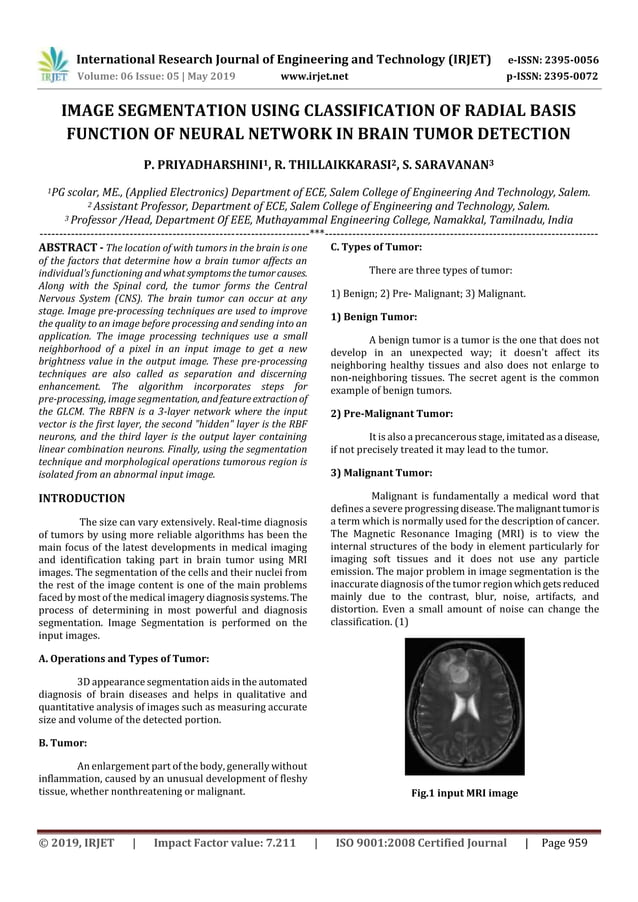 IRJET- Image Segmentation using Classification of Radial Basis Function of Neural Network in ...